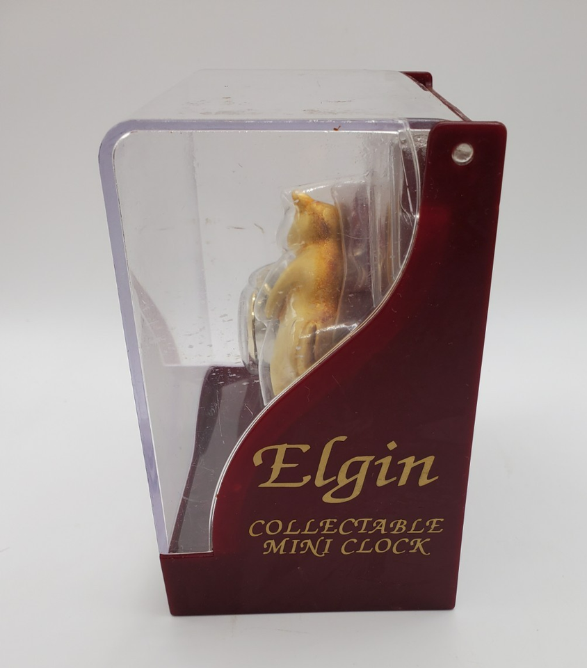 Vintage Elgin Miniature Desk Clock Cat Fish Bowl Gold Silver In Box (E2 ...