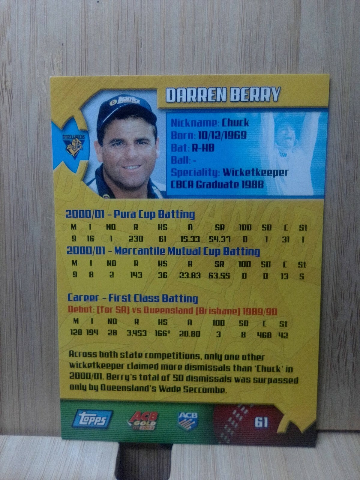 DARREN BERRY🏆2002 #61 Topps ACB Cricket Card🏆FREE POST | eBay