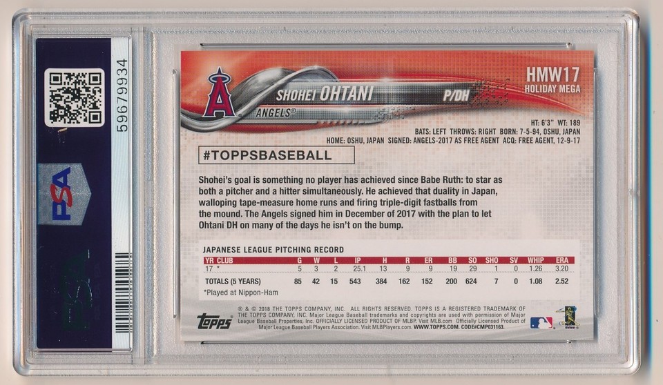 2018 Topps Holiday Shohei Ohtani Rookie Metallic Snowflake PSA 10 Gem ...