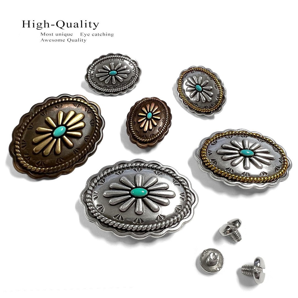 Leather Craft Concho Southwestern Antique Silver Engraved Oval Concho ...