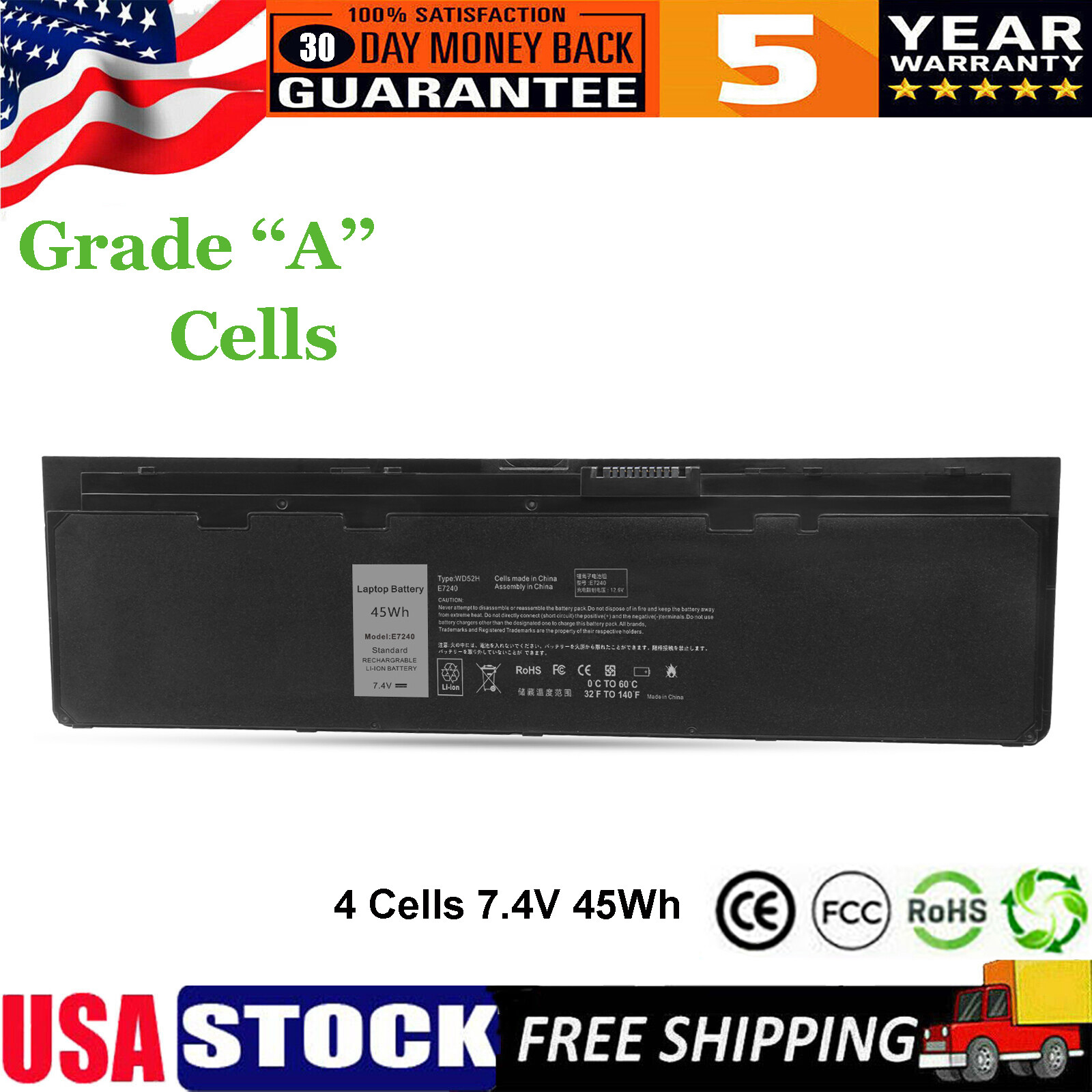 45Wh Battery for Dell Latitude E7240 E7250 Ultrabook GVD76 WD52H KWFFN ...