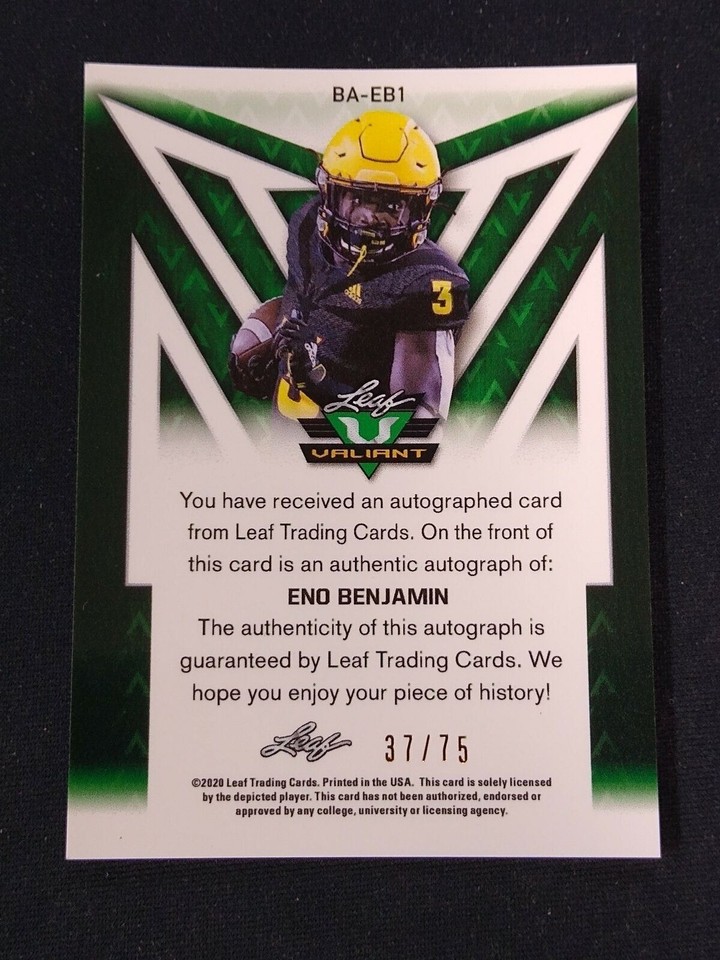 2020 Leaf Valiant ENO BENJAMIN RC Auto 37/75 Green Arizona Cardinals ...