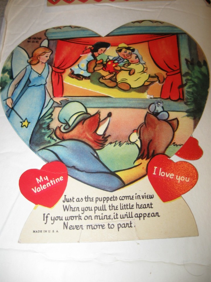 1940's Valentines - 24 -EARLY + 1939 WALT DISNEY MECHANICAL CARD - BLUE ...