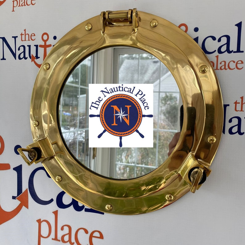 11" Brass Porthole Mirror, Polished Finish, Nautical Wall Decor, Ship ...