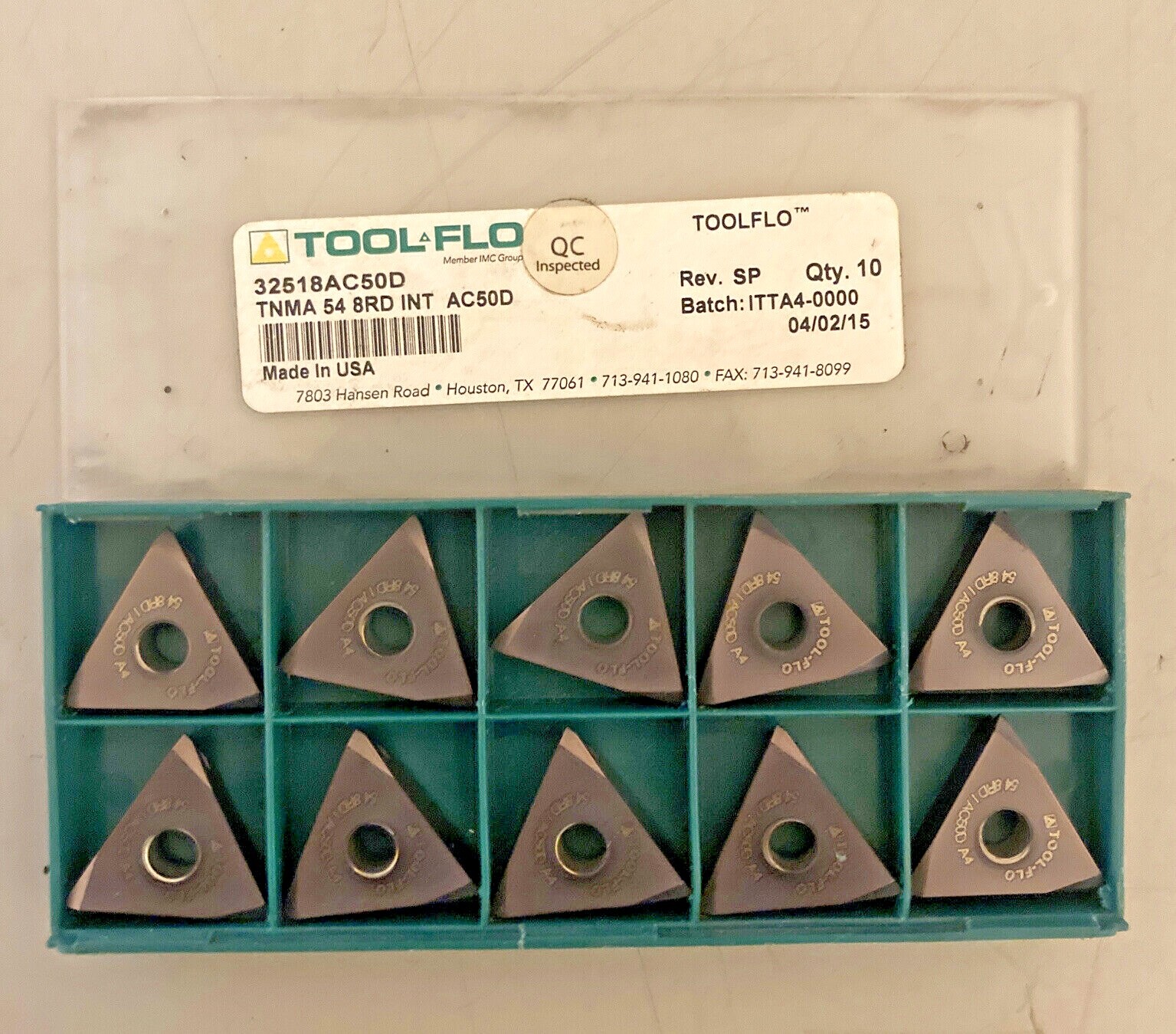 Qty:10 Tool Flo On-Edge Threading Carbide Inserts 323518 AC50D TNMA54 ...