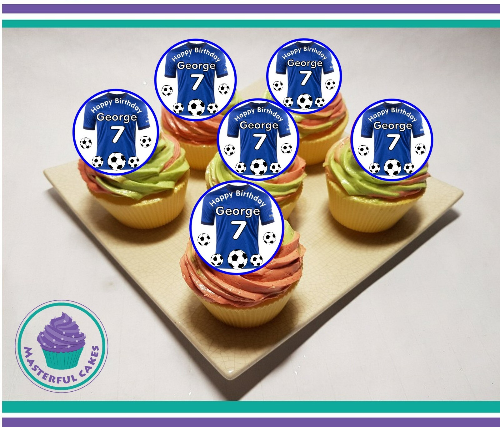 24 PERSONALISED CHELSEA COLOUR SHIRT CUPCAKE TOPPER RICE,WAFER ICING OR ...