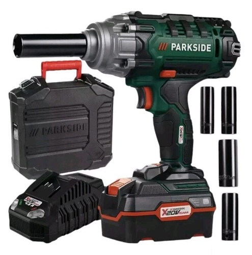 Parkside 20V 4Ah Cordless 1/2" 400Nm Impact Wrench Kit Socket set ...