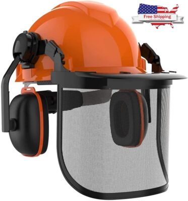 Helmet Safety With Shield Earmuffs, Chainsaw Face Shield, Hard Hat ...