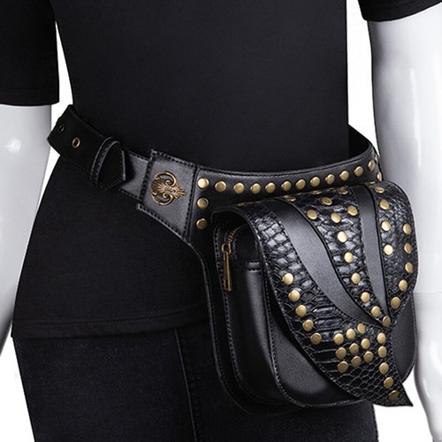 Motorcycle Thigh Hip Waist Fanny Pack Ladys Leather Leg Drop Rivet Bag ...