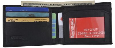 Black Mens Bifold Leather Credit Card ID Holder Wallet with Outside ID ...