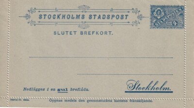 SWEDEN: Private local mail, Stockholm city mail, unused ps lettercard ...