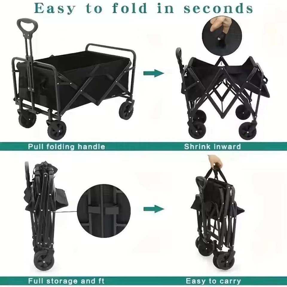 Festival Trolley Camping Folding Cart Wagon Black Heavy Duty Foldable ...