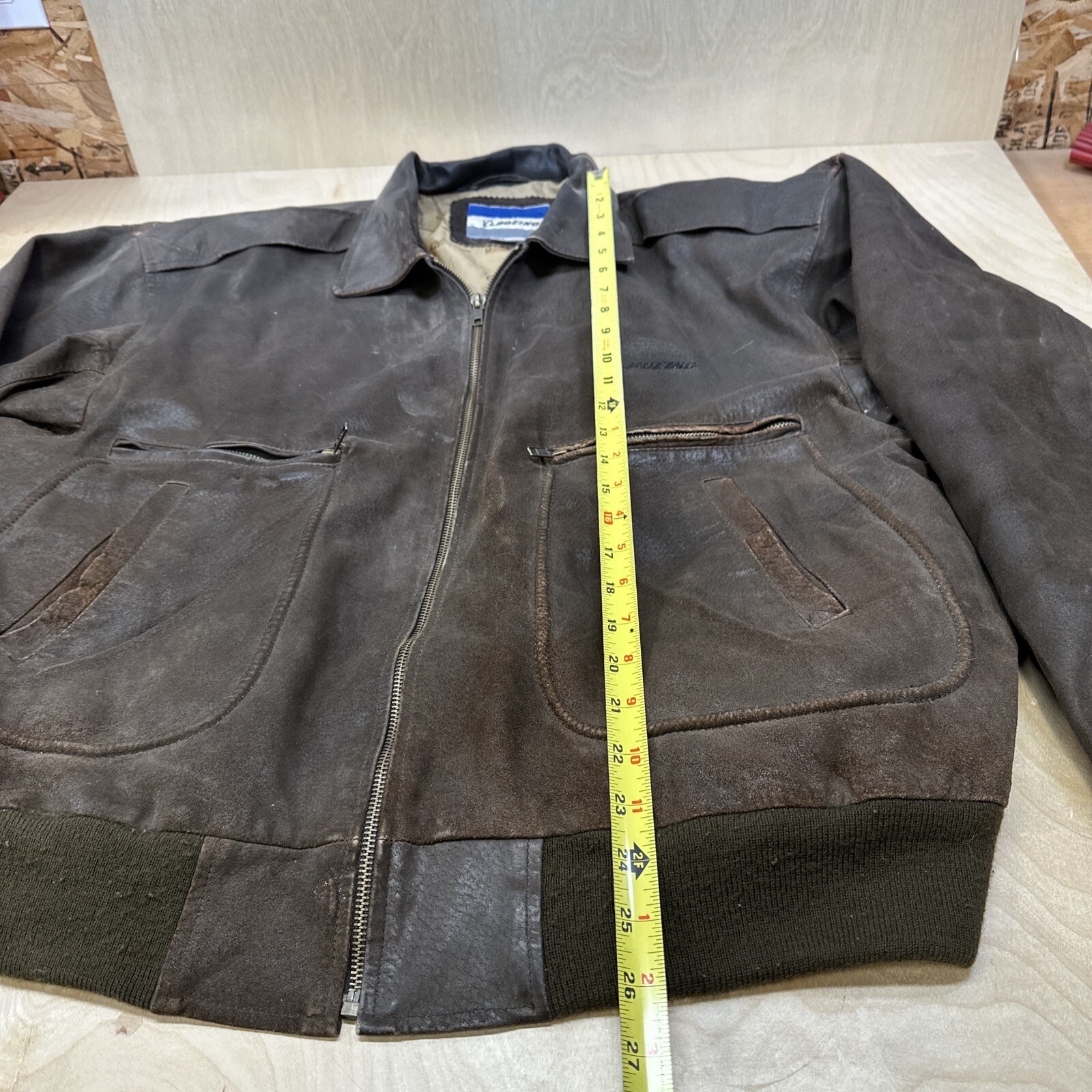 BOEING Leather Bomber Jacket BROWN Aviator Flight Coat Embroidered Vtg ...