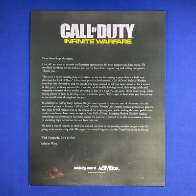 Call of Duty Infinite Warfare 2016 Gamestop Retailer Promo Letter ...