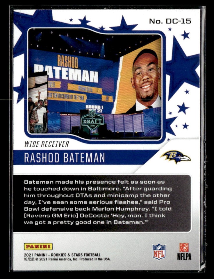 Rashod Bateman 2021 Panini Rookies & Stars #DC-15 Draft Class Baltimore ...