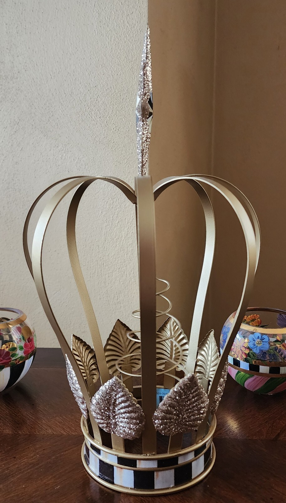 Mackenzie Childs Glam Up Crown Tree Topper Gold Glitter NWT (OPEN BOX ...