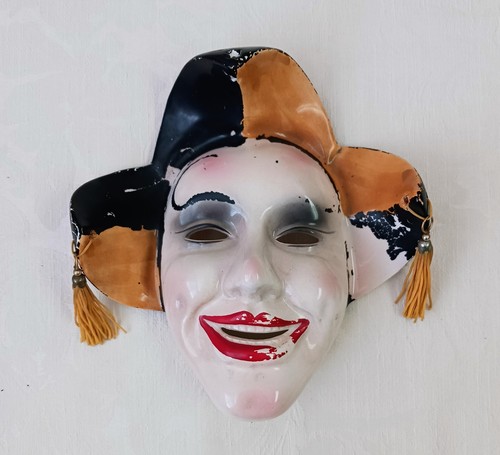 Vintage Ceramic Clay Art Face Mask Wall Hanging Court Jester Laughing ...