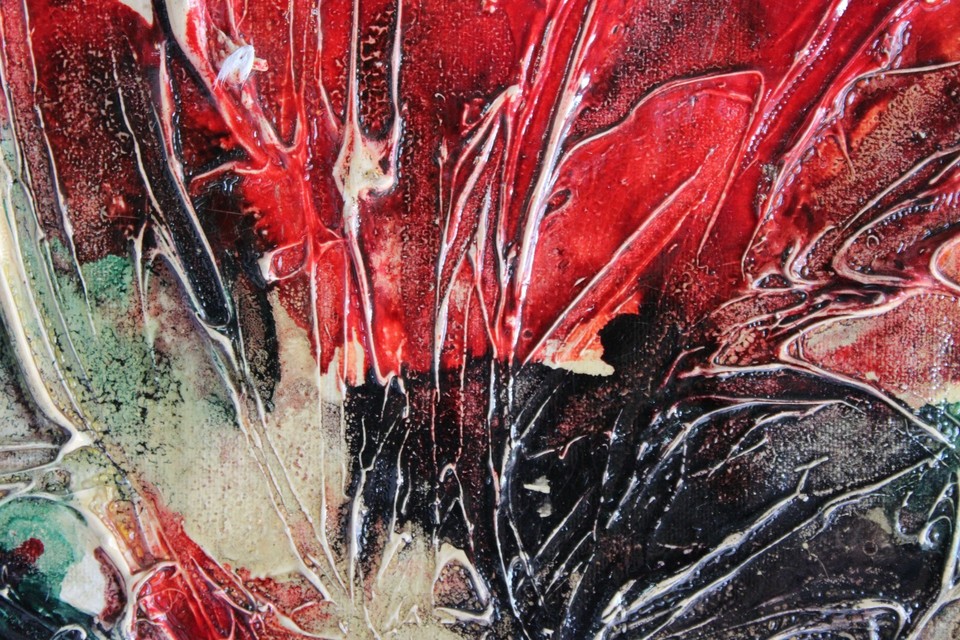 VINTAGE OIL PAINTING ON CANVAS TEXTURED IMPASTO SIGNED RENET MODERN ...
