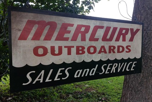 Vintage Outboard Motor Sign - Vintage Mercury Outboard Sign with two ...