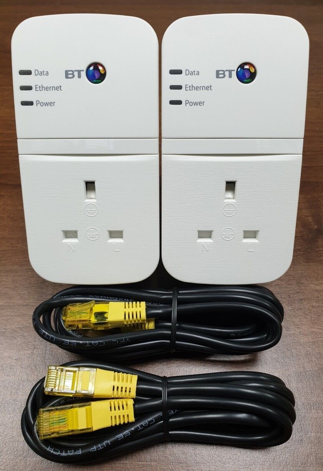 2 x BT Broadband Extender Flex 600 AV600 Powerline Adapters + Ethernet ...