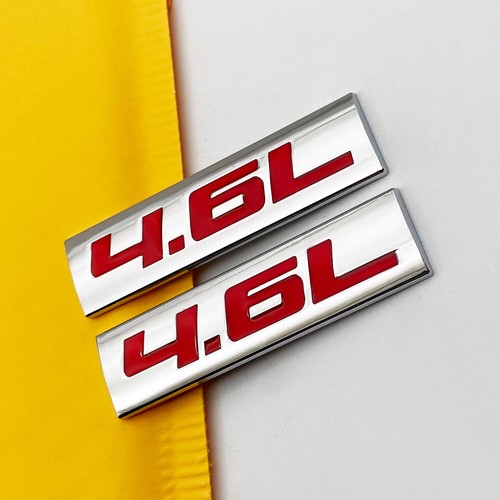 2x Chrome Silver & Red 4.6L Metal Engine Emblem V6 V8 Sport SUV Badge ...