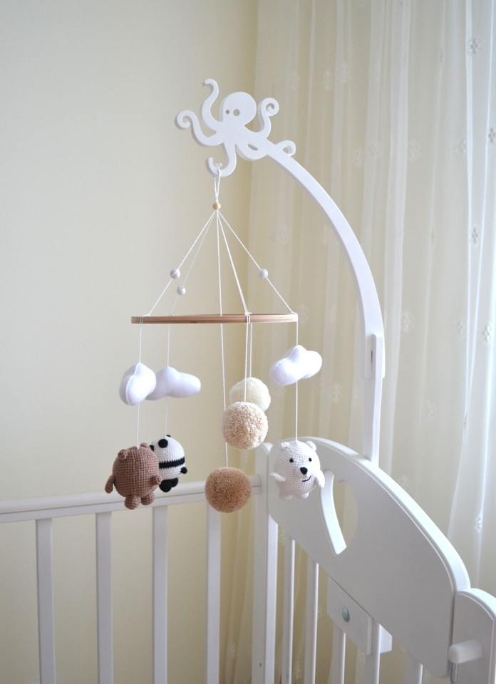 Crib mobile holder natural wood arm mobile baby white Eco wood Baby ...