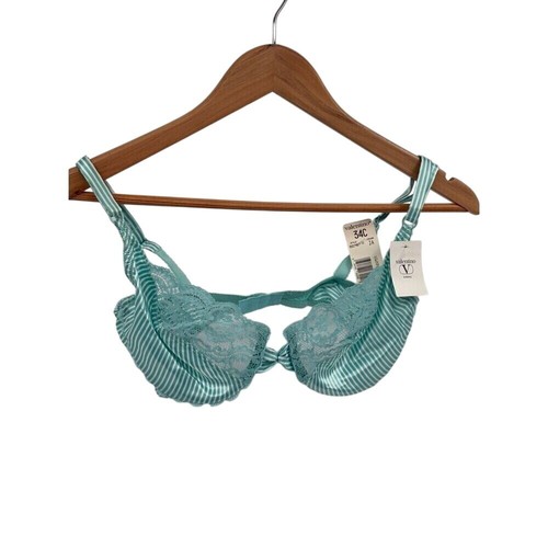 Vintage Valentino Intimo Bra Women Size 34C Satin Lace Green Striped ...