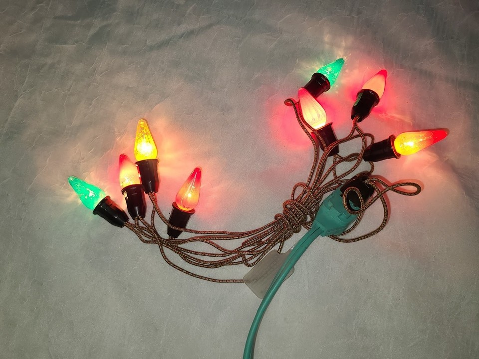 10 VTG C6 Christmas Light Strands Mixed Lot, Berry, Cloth 80 Bulbs ...