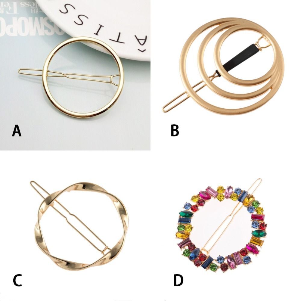 Circle Round Barrettes Silver Geometric Hairpin New Metal Hair Clips ...