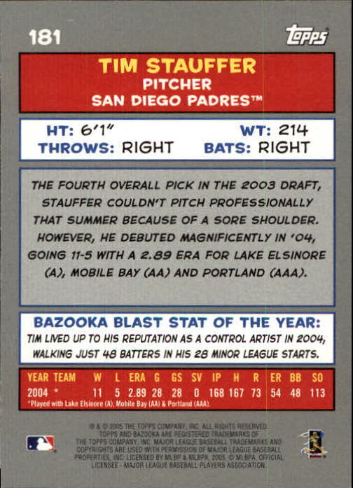 2005 (PADRES) Bazooka #181 Tim Stauffer PROS | eBay