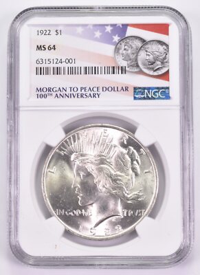 1922 MS64 Peace Silver Dollar NGC Flag 100th Ann Label *6064 | eBay