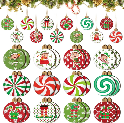 Elf Christmas Tree Ornaments Set Wooden Elves Colorful Candy round ...