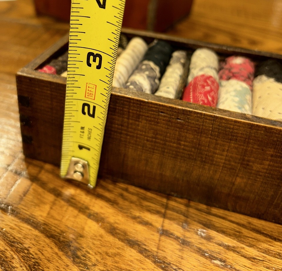Old Wooden Box W/Dovetails Filled W/ Early Calico Quilt Scraps Reds ...