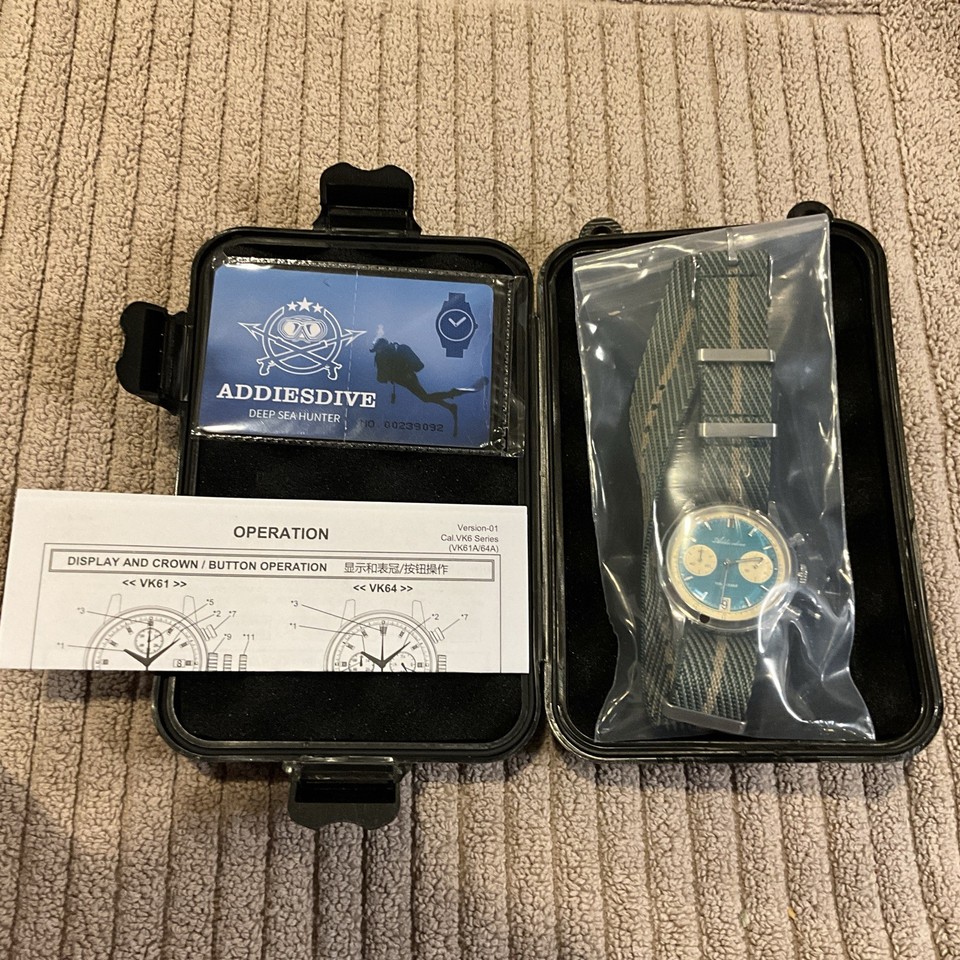 Addiesdive AD2095 Chrono Sand Teal Dial 38mm VK64 Stainless Steel Lume ...