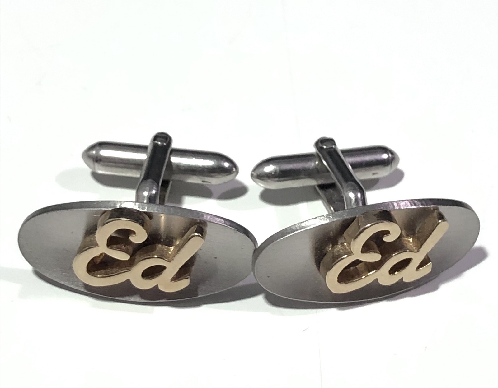 VTG Swank Two Tone Silver Gold Oval Cufflinks ED Init… - Gem