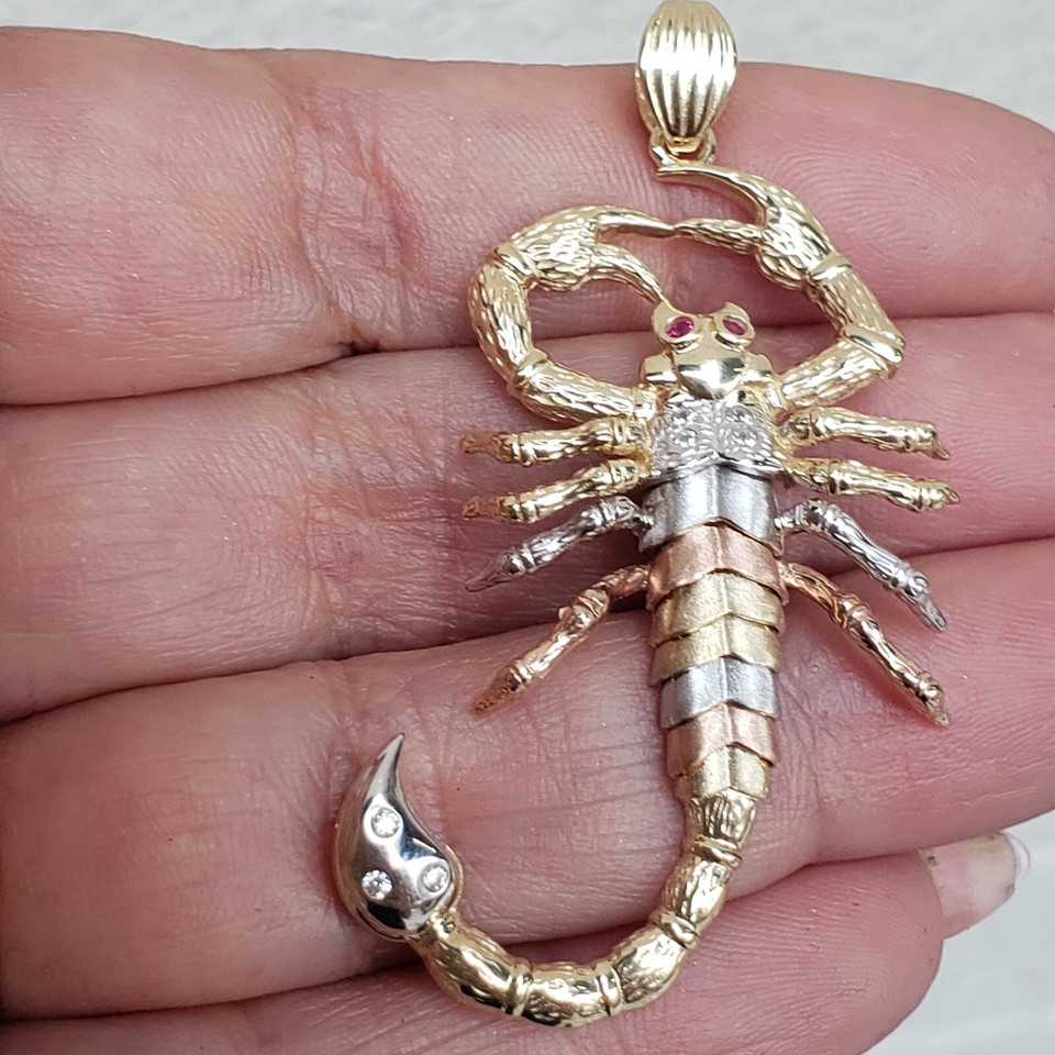 14k Gold Scorpio Pendant charm 2 inches long November 3 tone | eBay
