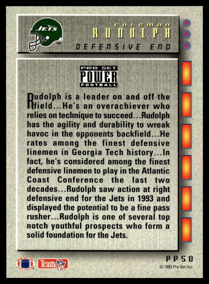 1993 Pro Set Power Update Power Prospects COLEMAN RUDOLPH #PP50 Jets | eBay