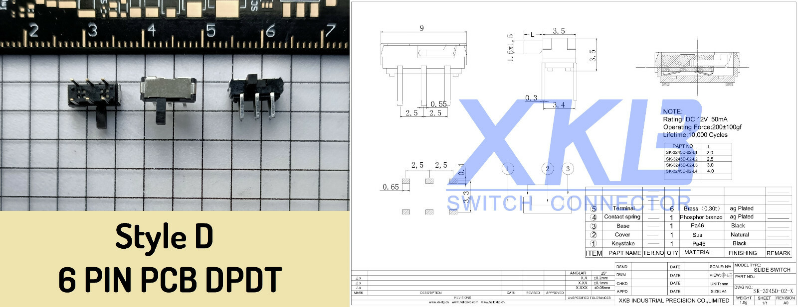 11 Types DPDT SPDT DP3T Micro Mini Slide Toggle Switch SMD PCB 3 PIN 6 ...