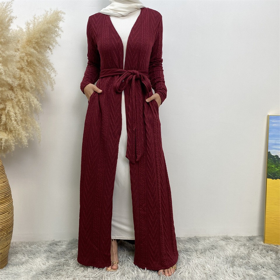 Muslim Knitted Open Cardigan Kaftan Robe Women Maxi Dress Abaya Dubai ...