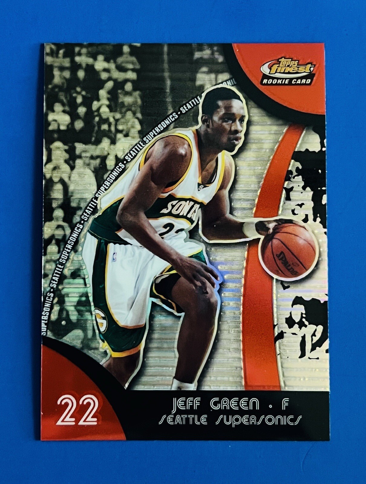 2007-08 Topps Finest Jeff Green Sonics Refractor Basketball Rookie Card ...