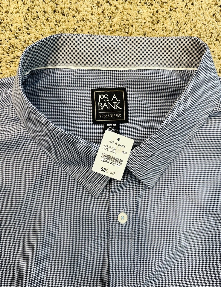 JOS. A. Bank Button Down Shirt Size 4XLT Blue Houndstooth Traveler ...