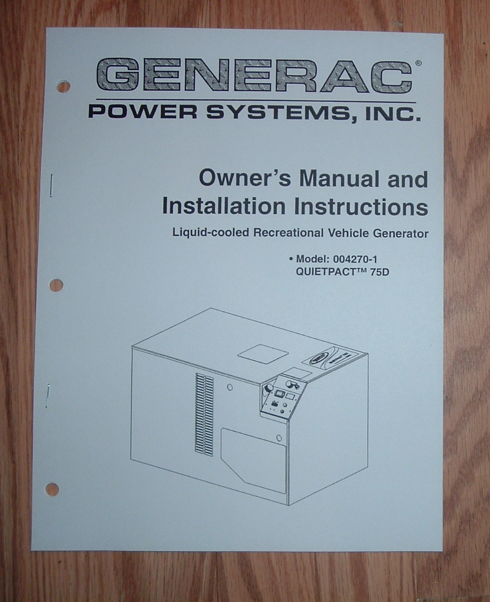GENERAC QUIETPACT RV MODEL 002701-0 GENERATOR OWNERS/ PARTS LIST MANUAL ...