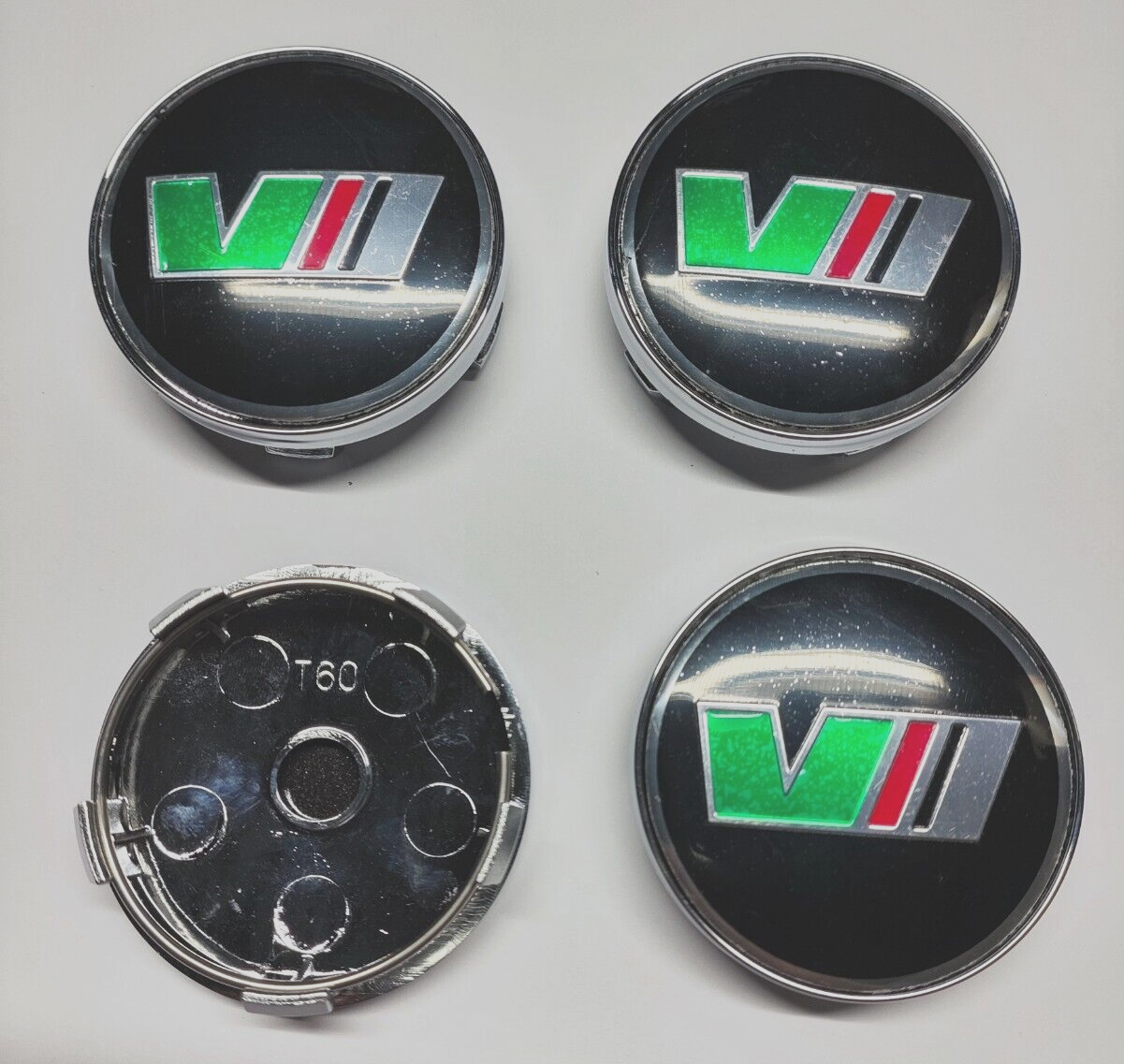 4x Skodas RS II 60mm Wheel Centre Caps Dezent, CMS, Dotz, Enzo, Rial ...