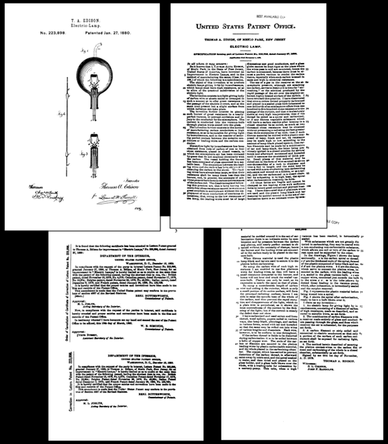 Thomas Edison 1880 Light Bulb Patent, Drawing, Famous Design,Invention ...