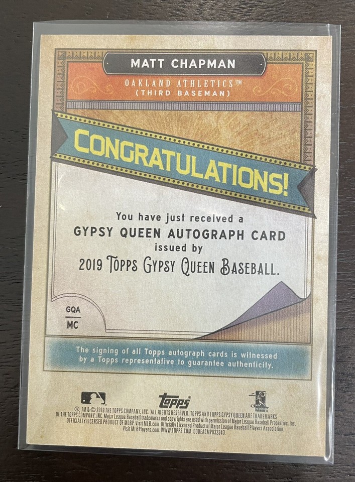 2019 Topps Gypsy Queen Matt Chapman Auto #GQA-MC Oakland Athletics | eBay