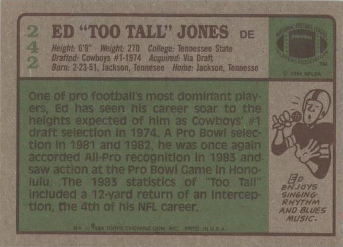 Las mejores ofertas en 1984 Topps Ed "Too Tall" Jones #242 | eBay