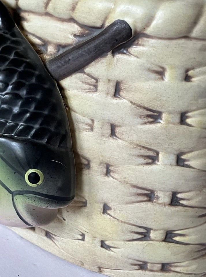 Vintage NAPCO Ceramic Fish Planter/ Letter Holder 3D Fish Rod Basket 3. ...