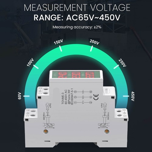 3 Phase AC Voltmeter Din Rail Mount LCD Digital Display Voltage Meter ...