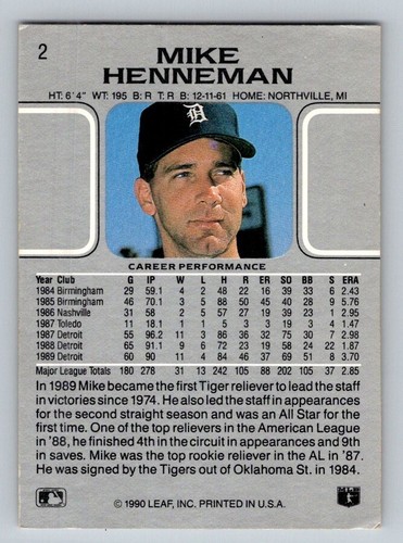 MIKE HENNEMAN 1990 Leaf Autographed MLB card TTM /IP signature | eBay