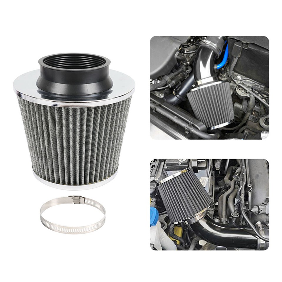 3" 76mm Silver Dry Air Filter Cold Air Intake Cone Replacement High ...